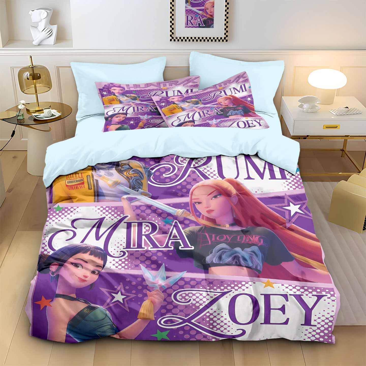 Animated Style Printed Duvet Cover Set, 3 Pieces with 1 Duvet Cover and ...