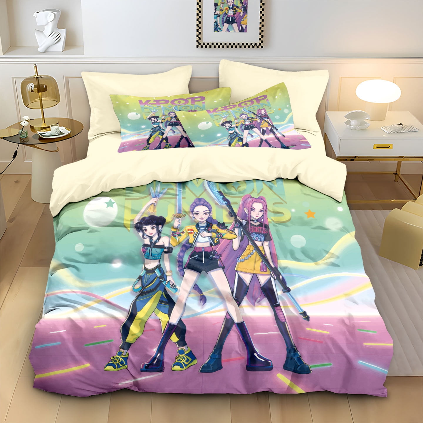 Animated Style Printed Duvet Cover Set, 3 Pieces with 1 Duvet Cover and ...