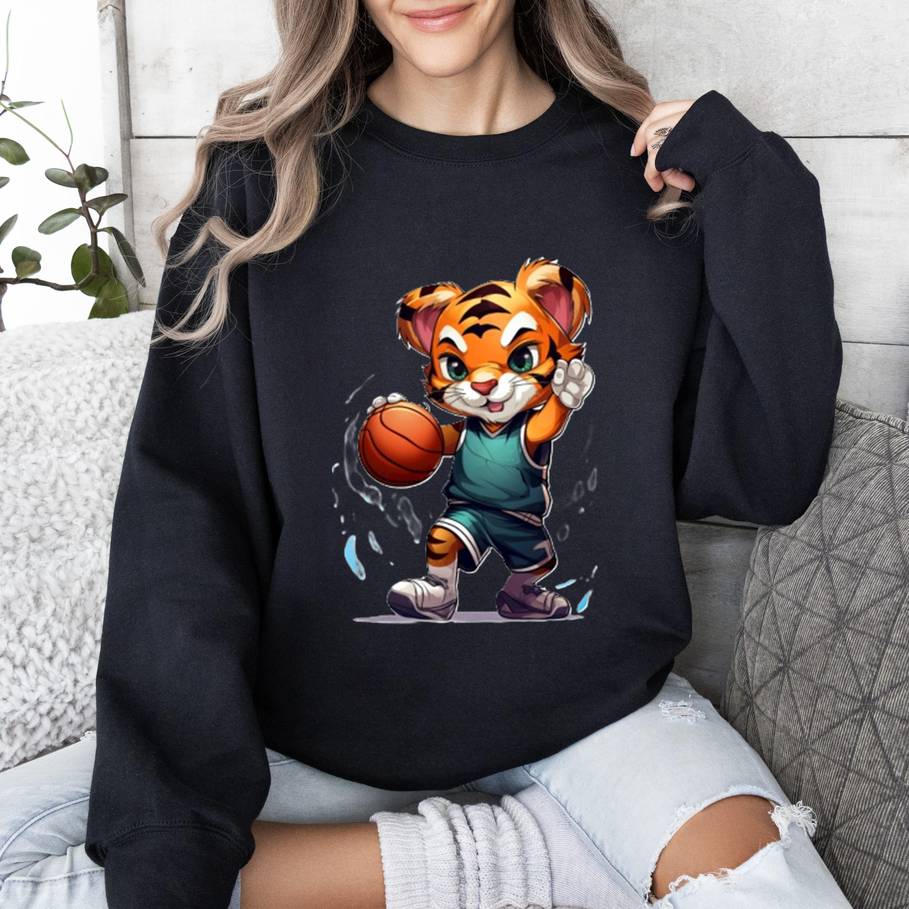 Animated Tiger Playing Ball SWEATSHIRT FOR WOMEN- Fun Design , Trending ...