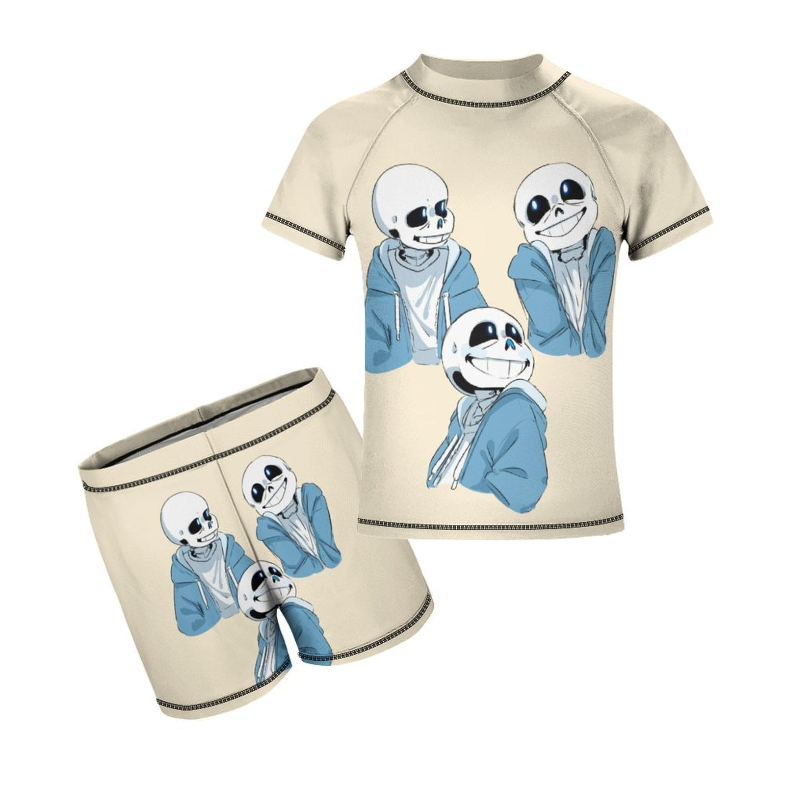Animated Undertale Sans Boy's Swimsuit Short Sleeve T Shirt Swim Trunks ...