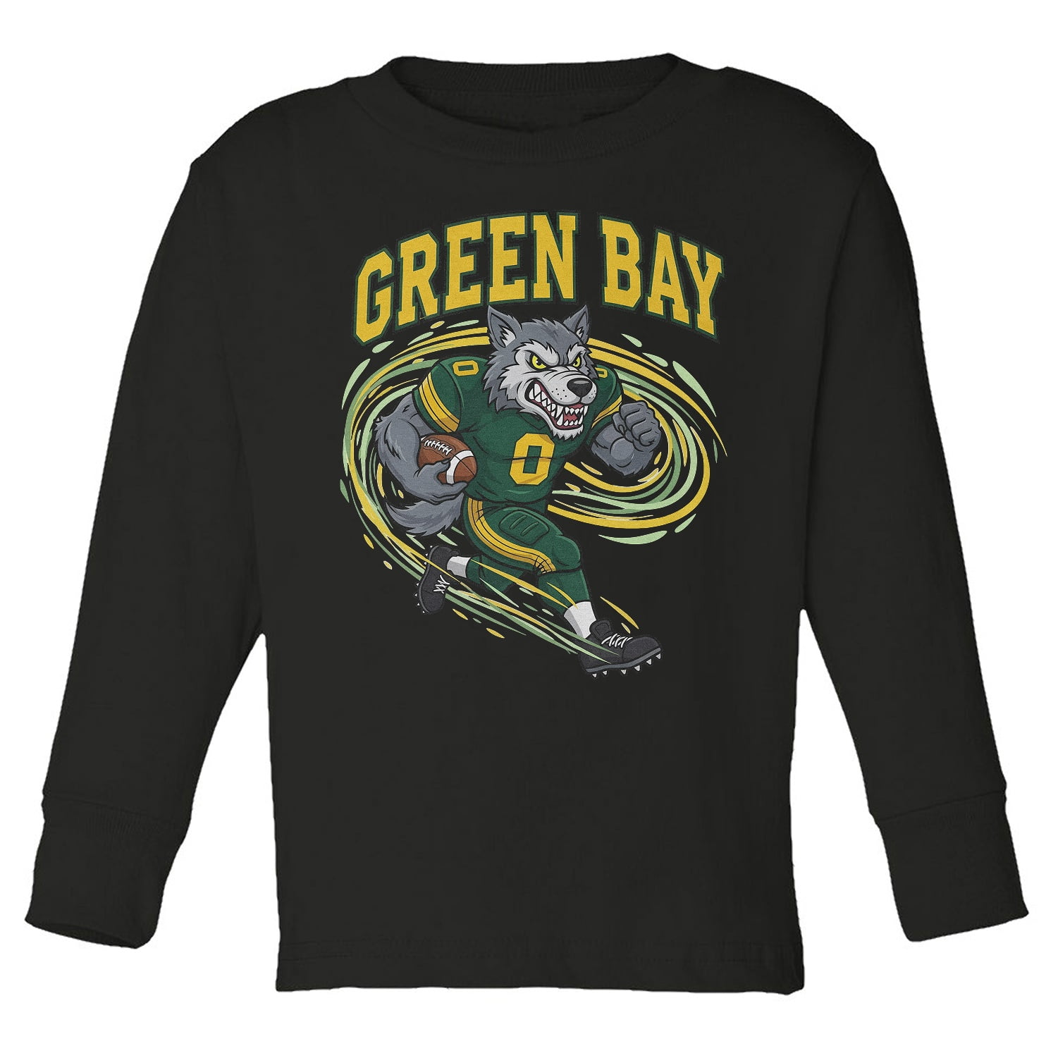 Animated Wolf Inspired Green Bay - Sports Fans Gift Toddler Long Sleeve ...