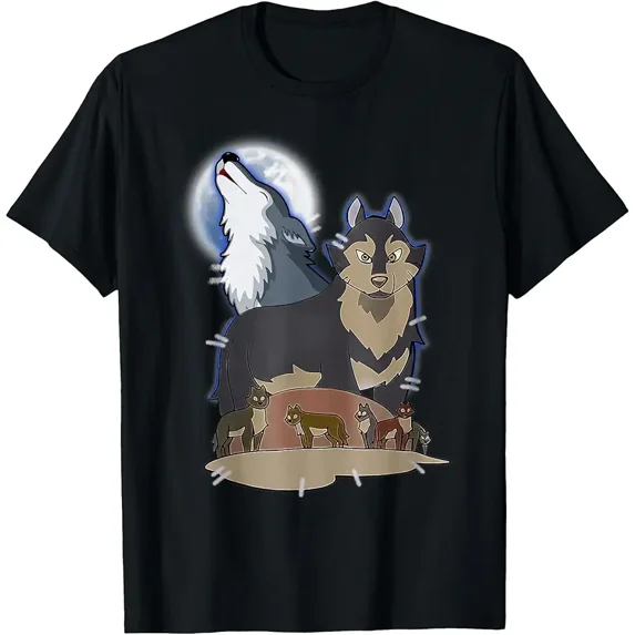 Animated Wolf Pack Howling Moon Unisex Animal Lover Short Sleeve ...