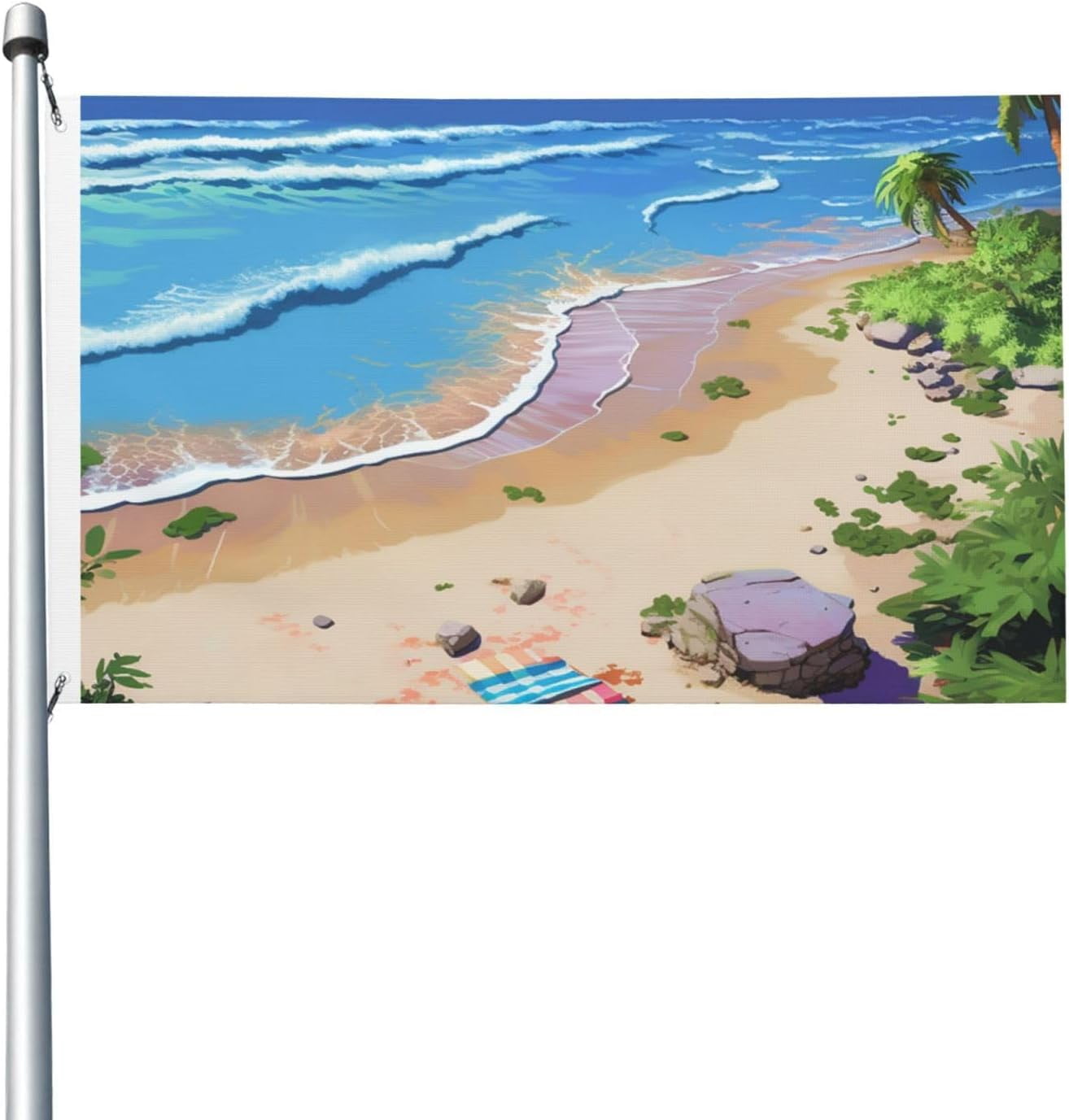 Animated cartoon beach scene Garden Flag Welcome Flags for Outside ...