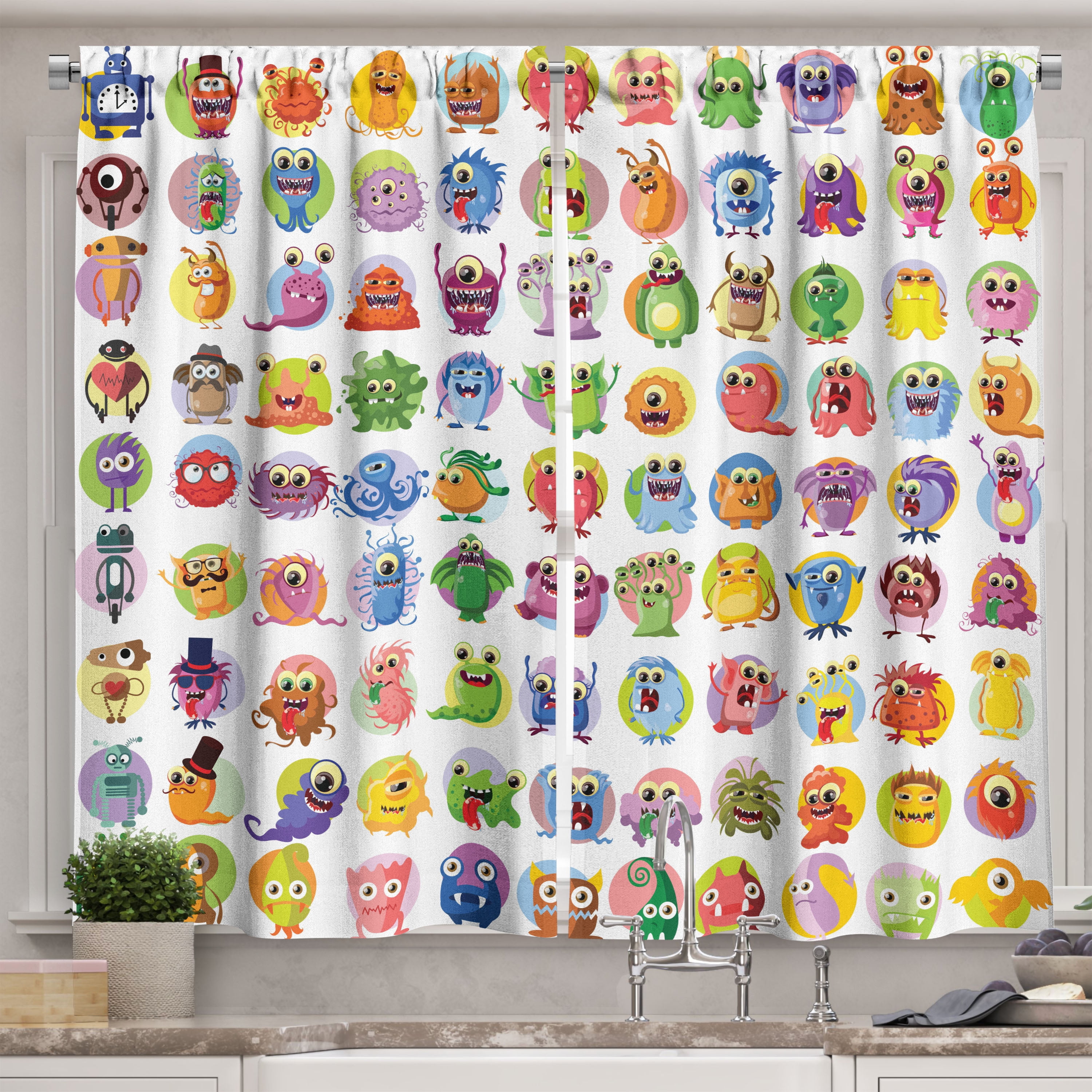 Animation Curtains 2 Panels Set, Cute Little Graphic Baby Mosters Great ...