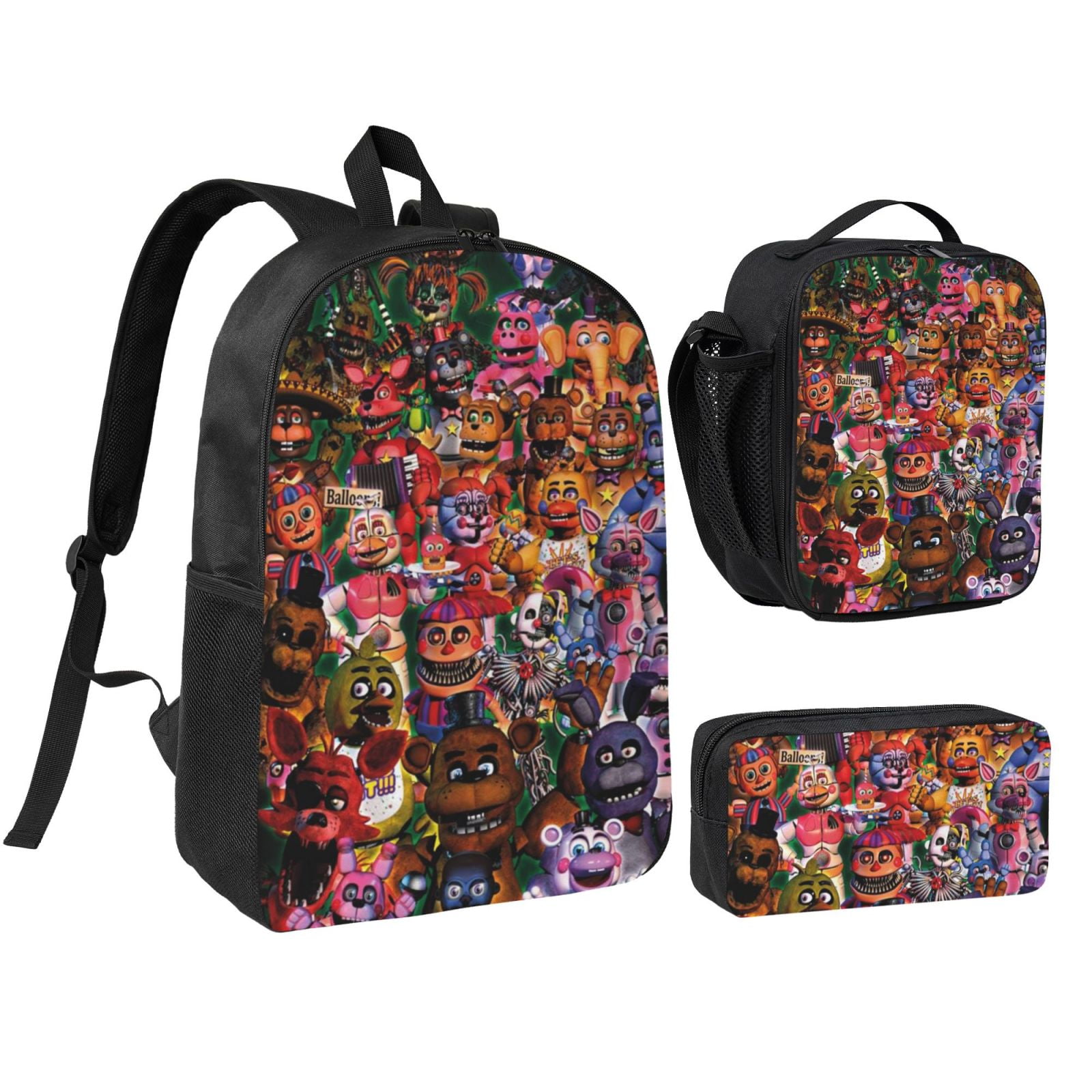 Animation Five Nights at Freddy's Backpack 3-Piece Set Lunch Bag Pencil Case Daypack Adjustable ...