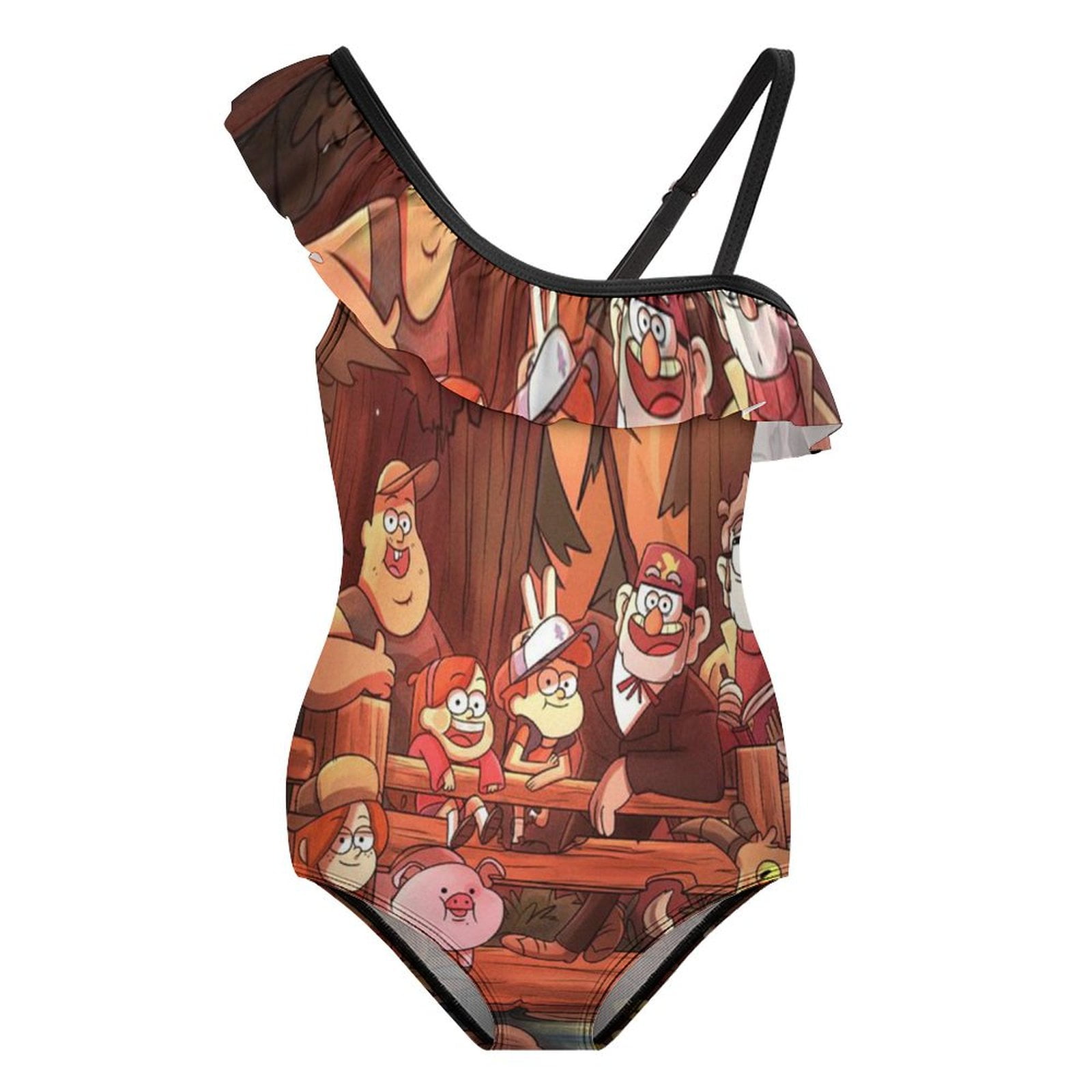Animation Gravity Falls Kids Swimsuit Swimwear Adjustable One Shoulder ...