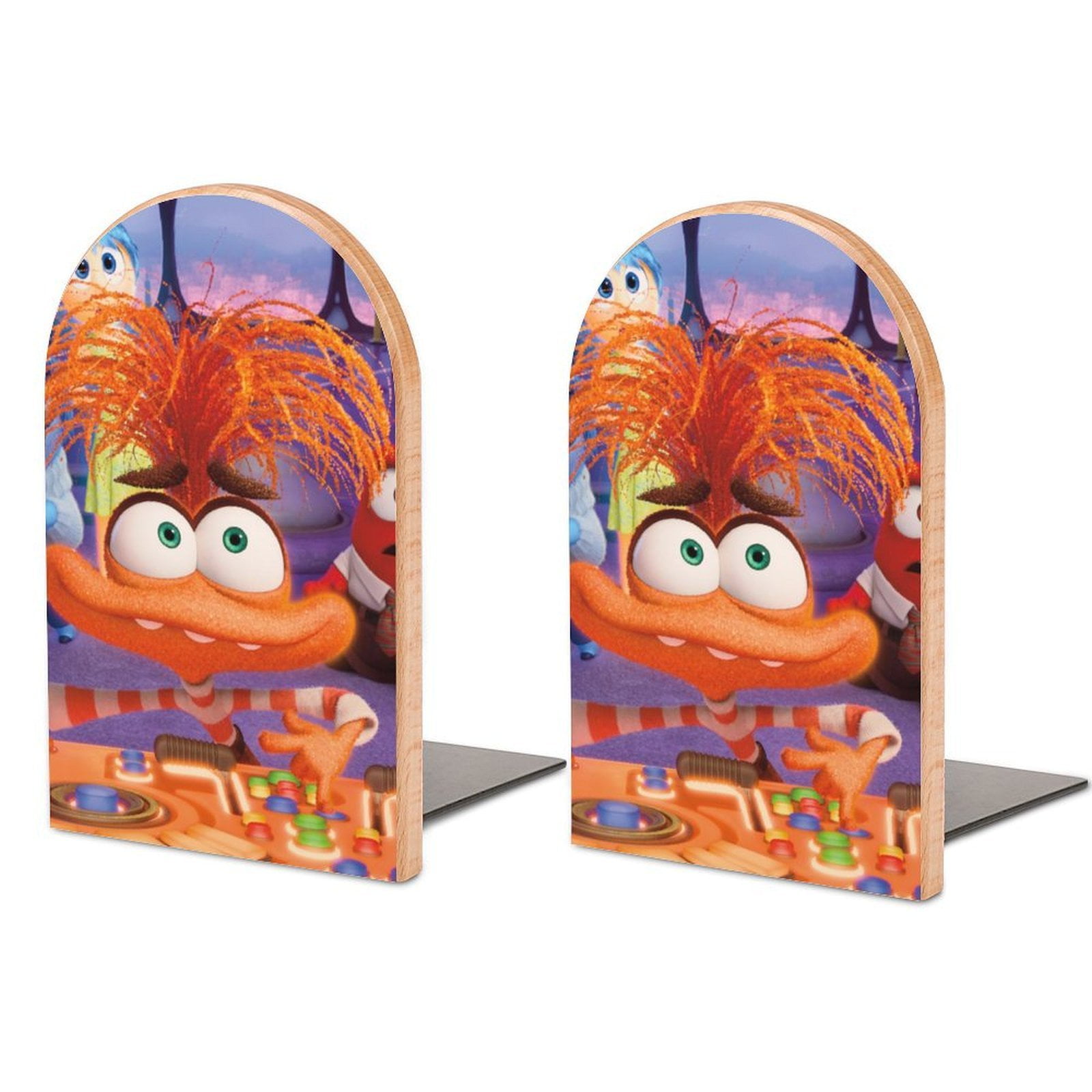 Animation Inside Out Bookends Wood Book Divider Decor Shelves Non-Skid ...