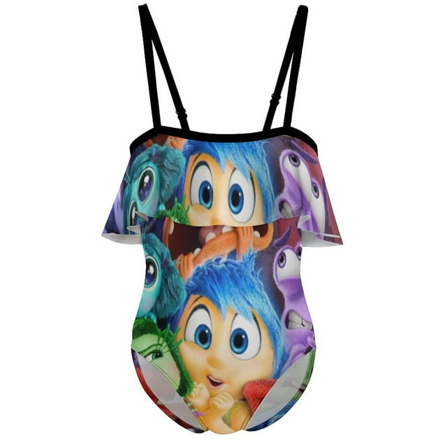 Animation Inside Out Children's Swimsuit Adjustable Off Shoulder Ruffle ...