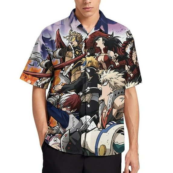 Animation My Hero Academia Men's Button-Down Shirts Daily Casual Beach ...