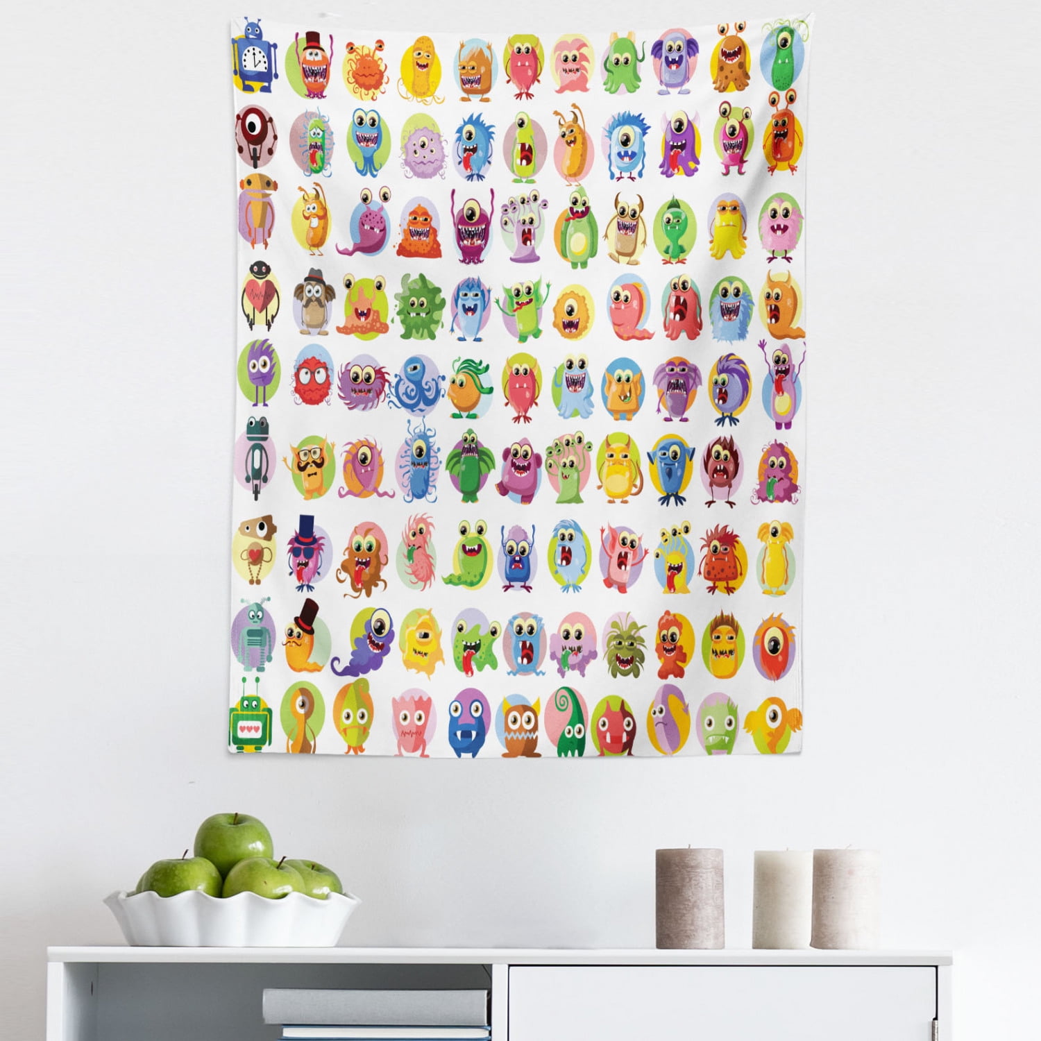 Animation Tapestry, Little Graphic Monsters Room Colored Cartoons Art ...