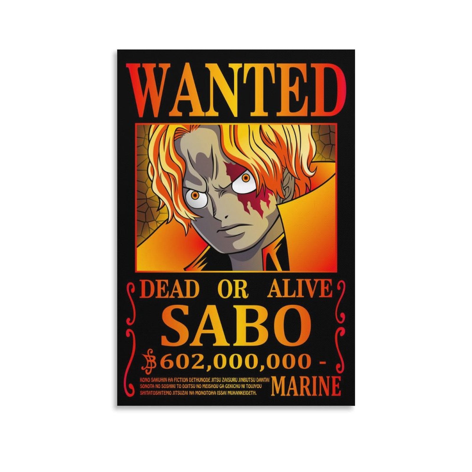 Animation Wanted Poster Sabo Art Poster Canvas Painting Decor Wall ...