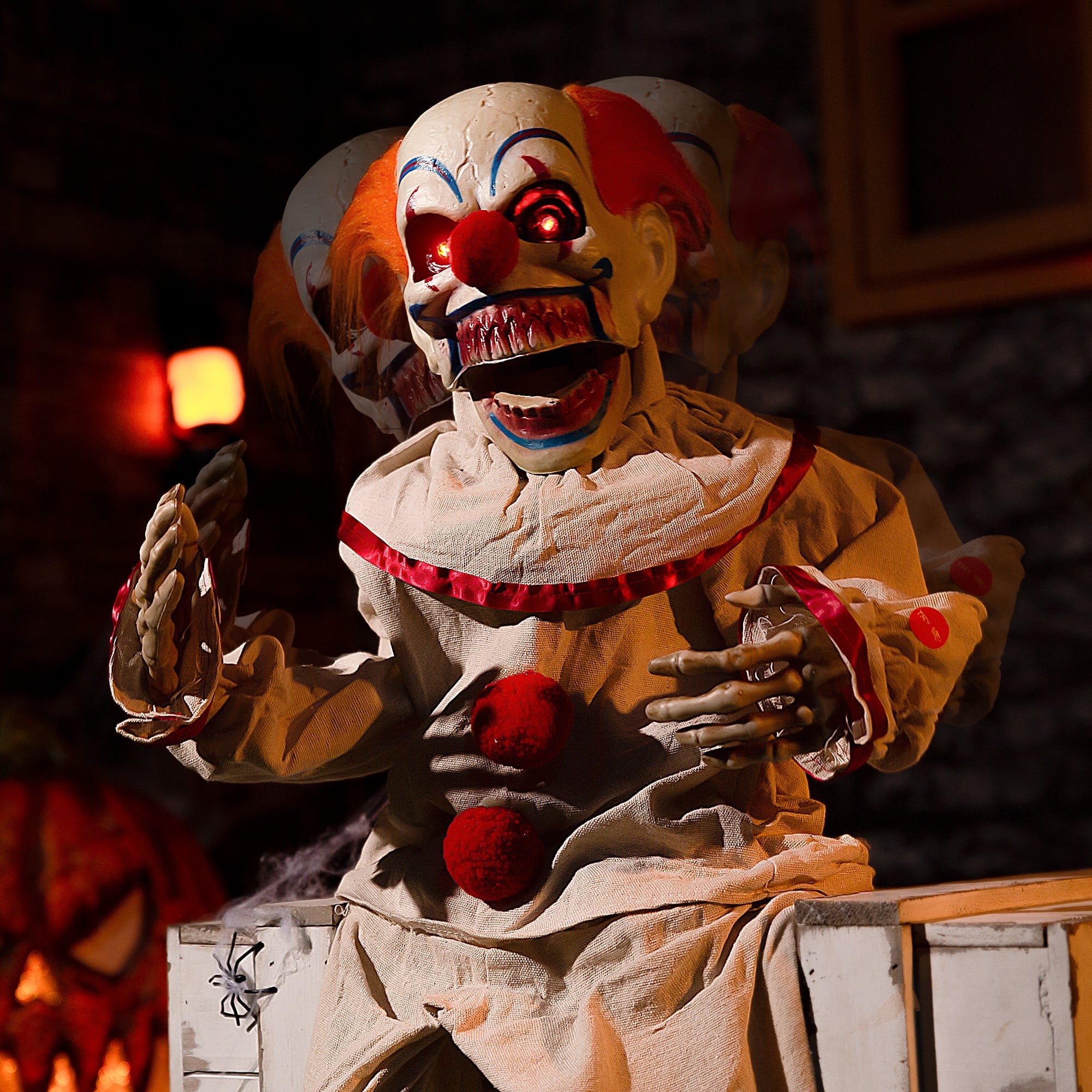 Halloween Animatronic Sitting Clown Animated Decorations - Sound ...