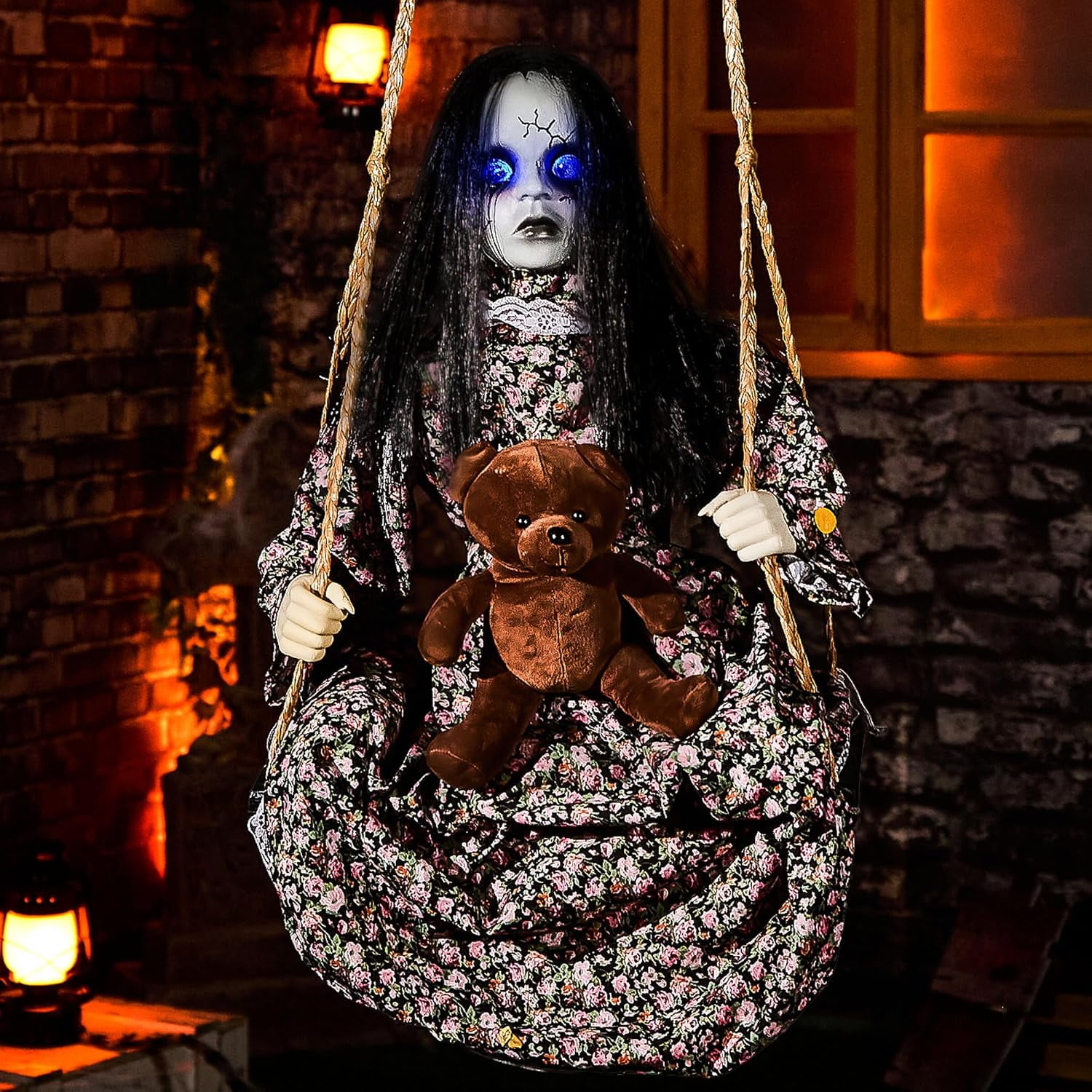 Animatronics 4.5 Ft Hanging Swinging Doll Halloween Decorations with ...