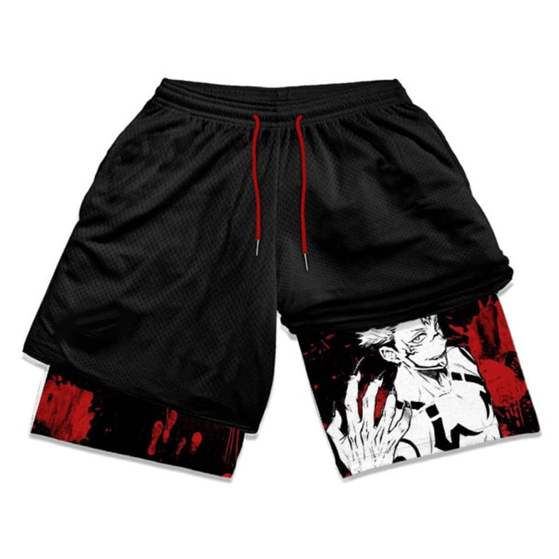 Anime 2 in 1 Running Shorts for Men Athletic Quick Dry Gym Workout ...