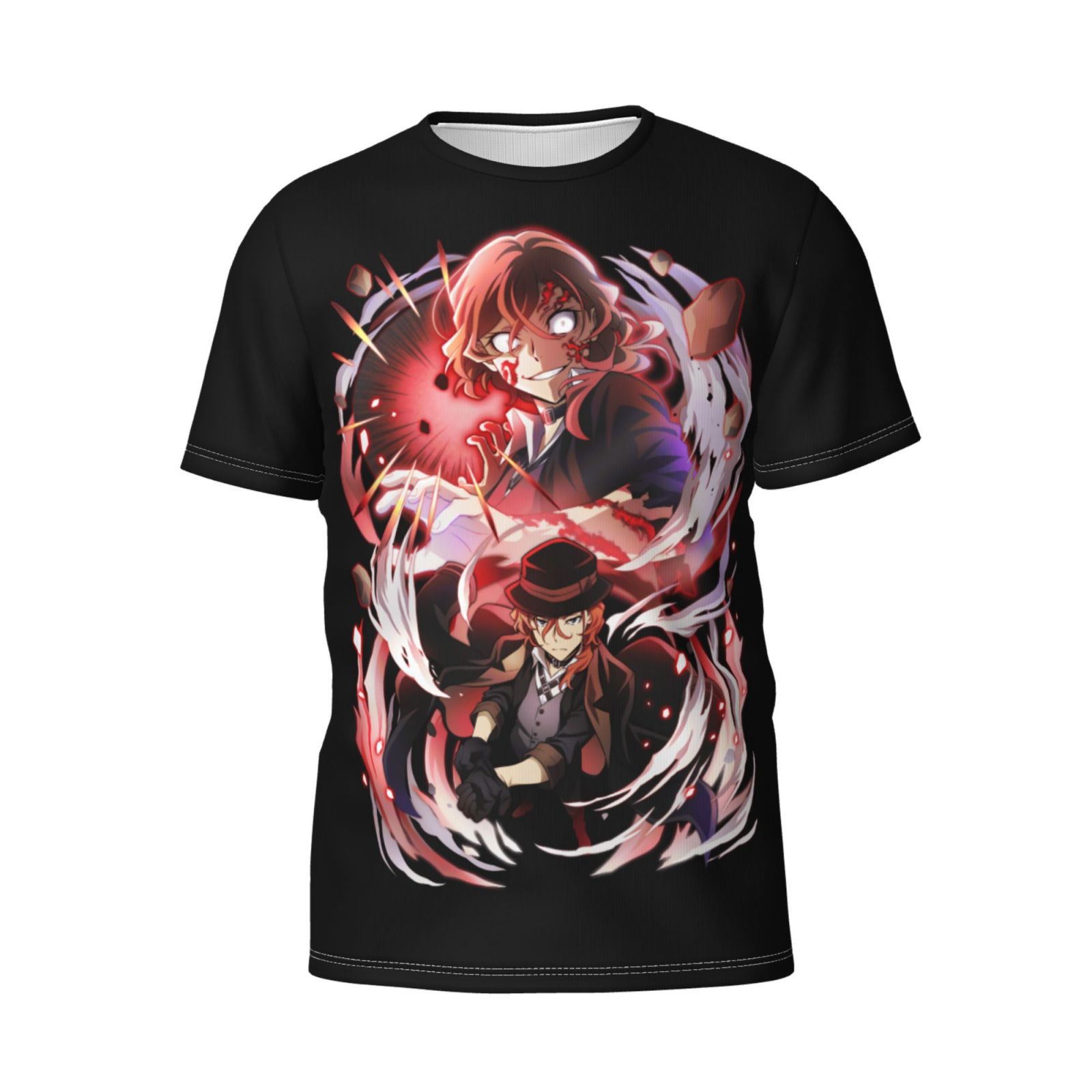 Anime 3d Graphic Mens Womens Short Sleeve Crew T-Shirt Bungou Stray ...