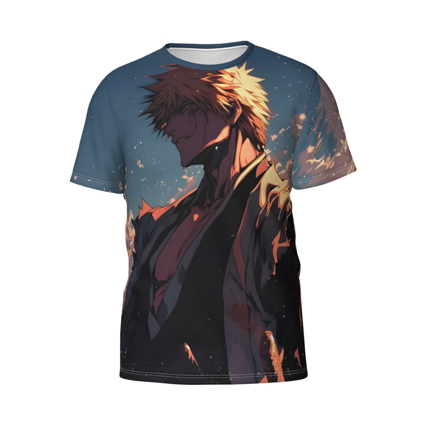 Anime 3d Graphic Mens Womens Short Sleeve Crew T-Shirt Kurosaki Ichigo ...