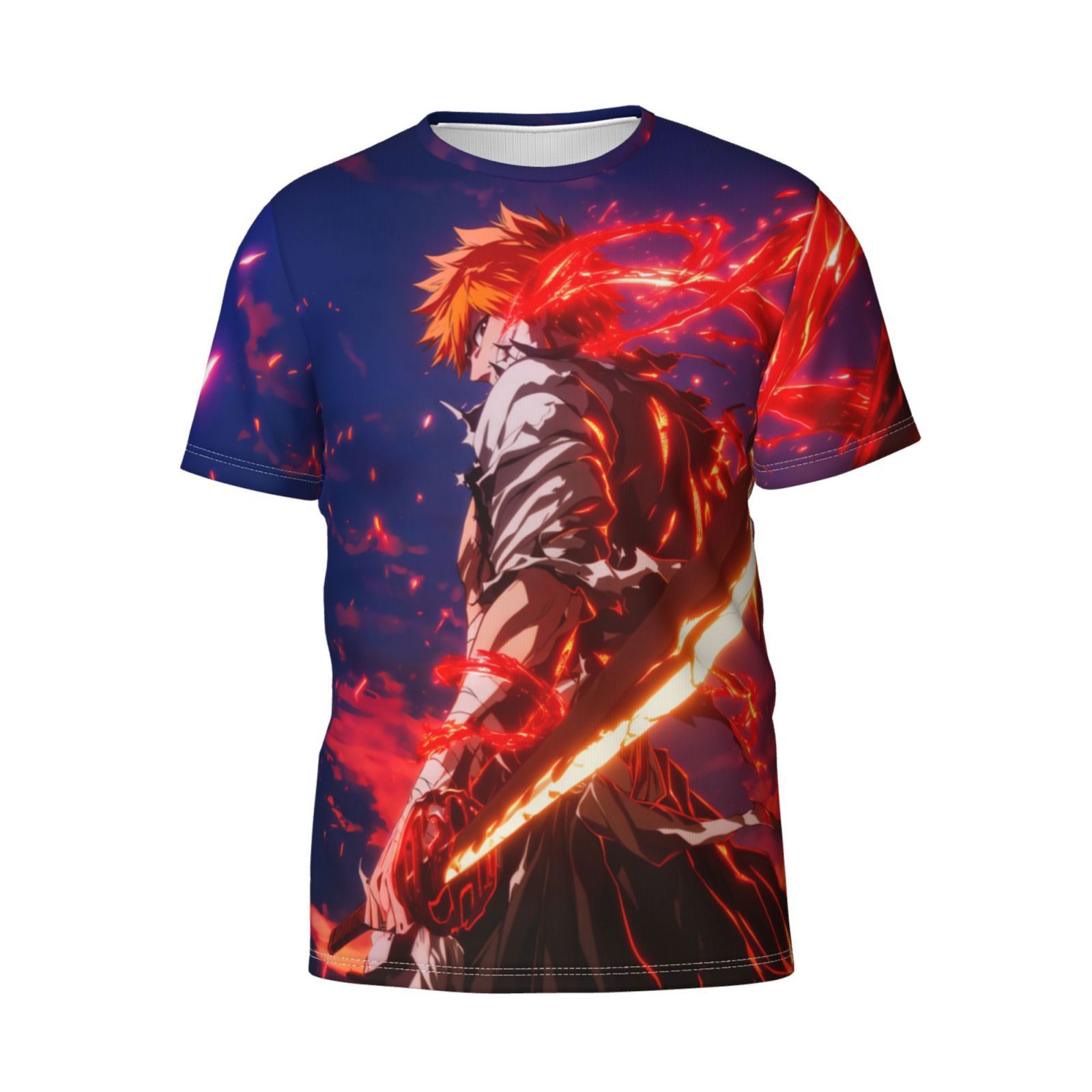 Anime 3d Graphic Mens Womens Short Sleeve Crew T-Shirt Kurosaki Ichigo ...
