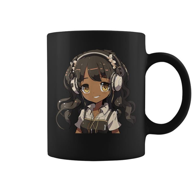 Anime And Music Black Girl Anime Merch Afro African American Coffee ...