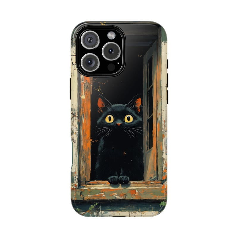 Anime Art of a Black Cat by a Window Kitty Phone Case for iPhone 11,12 ...