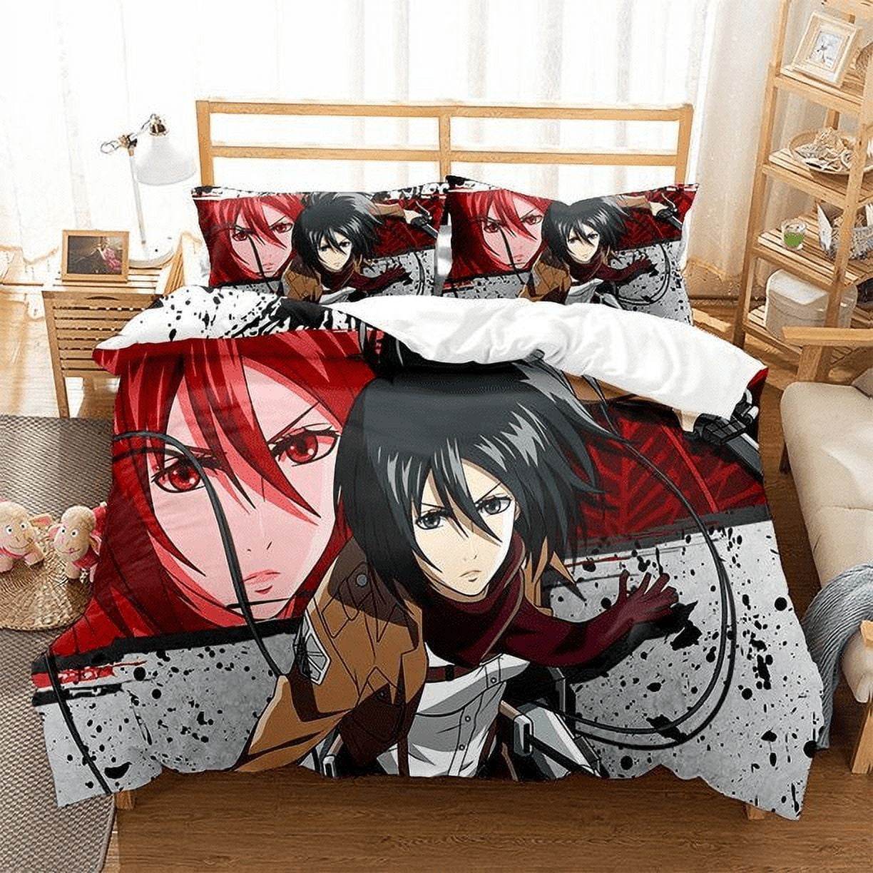 Anime Attack on Titan Bedding Bed Set 3 Pieces Breathable Cartoon Levi ...