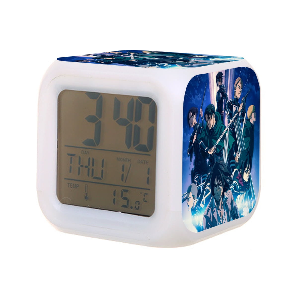 Anime Attack on Titan Digital Alarm Thermometer Night Glow Cube 7 Color ...