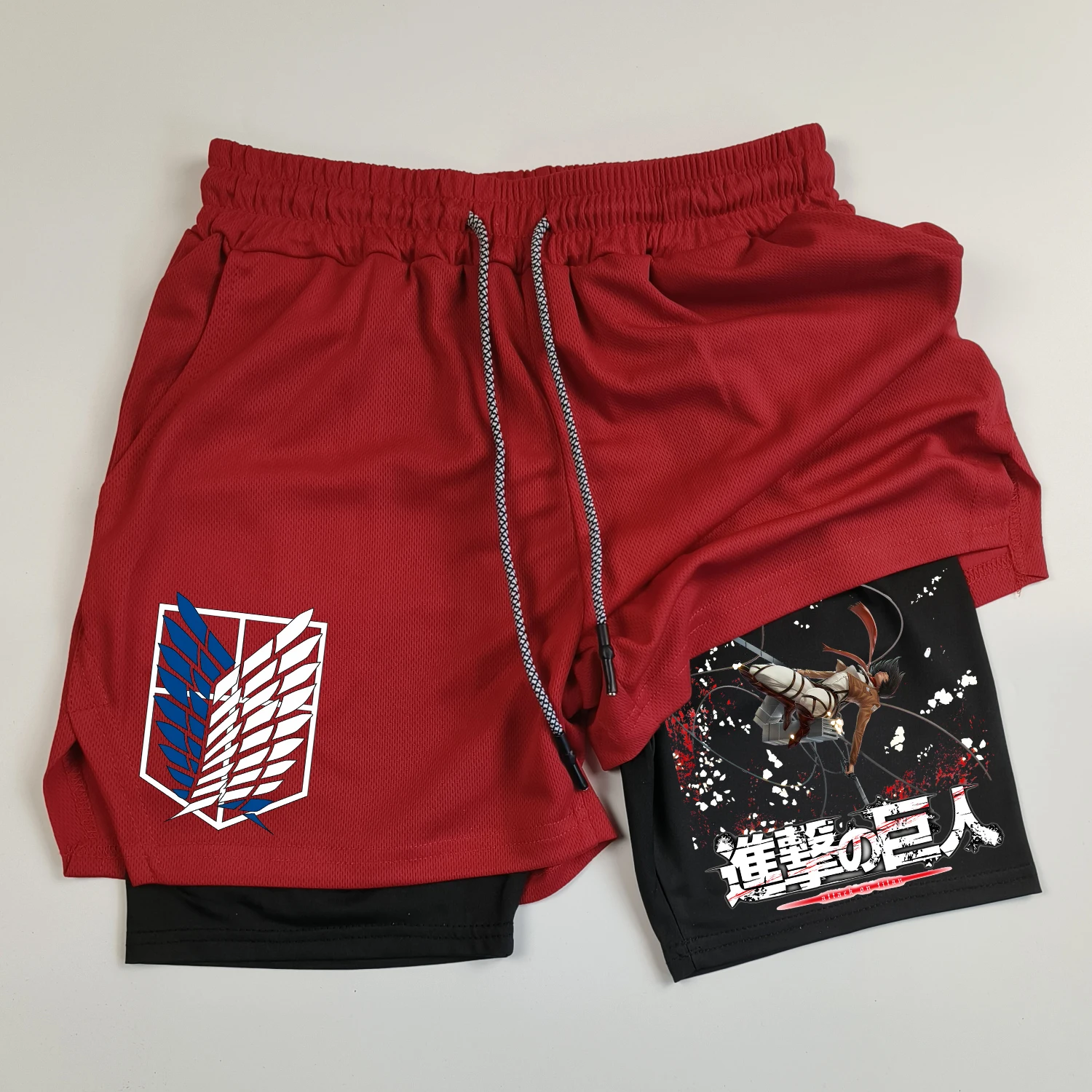 Anime Attack on Titan printing Men's Shorts 2 in 1 Sports Shorts Quick ...