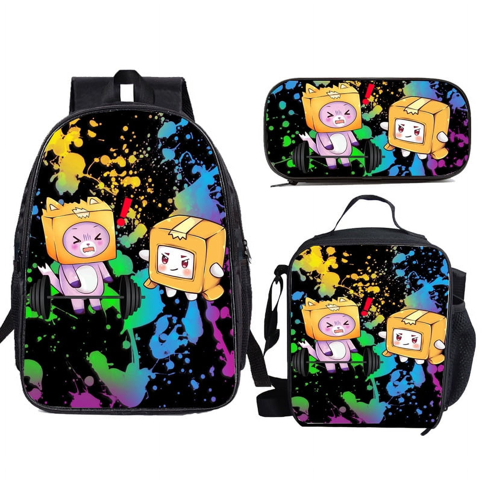Anime Backpack Set 3 Pieces with Lunchbox and Pencil Case, Cartoon Bag ...