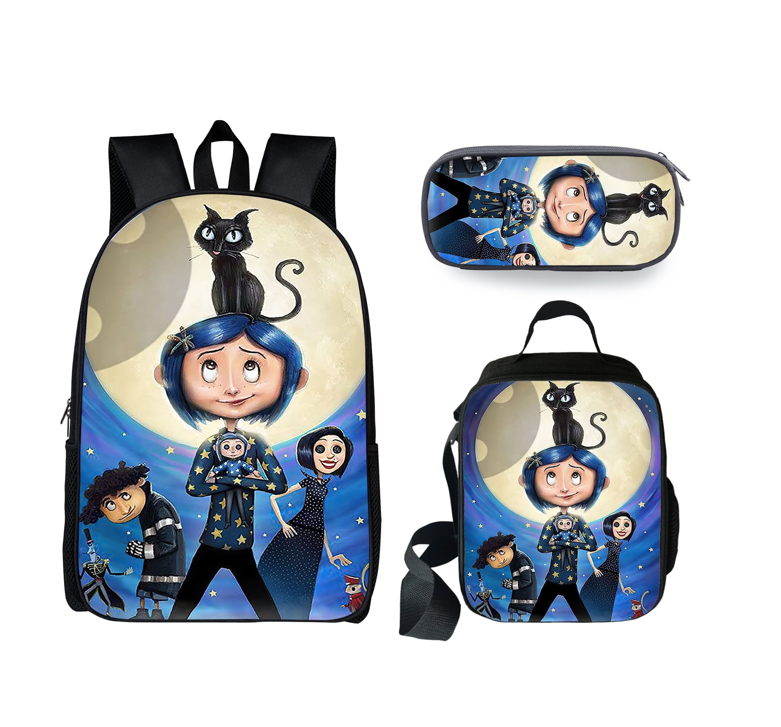 Anime Backpack Set Movie Coraline Backpacks 3-Piece Unisex Lightweight ...