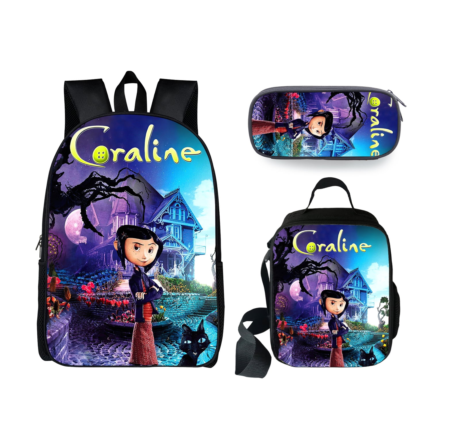 Anime Backpack Set Movie Coraline Backpacks 3-Piece Unisex Lightweight ...