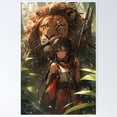 Anime Barbarian Girl With Lion Wall Art Fantasy Room Decor, Unframed ...