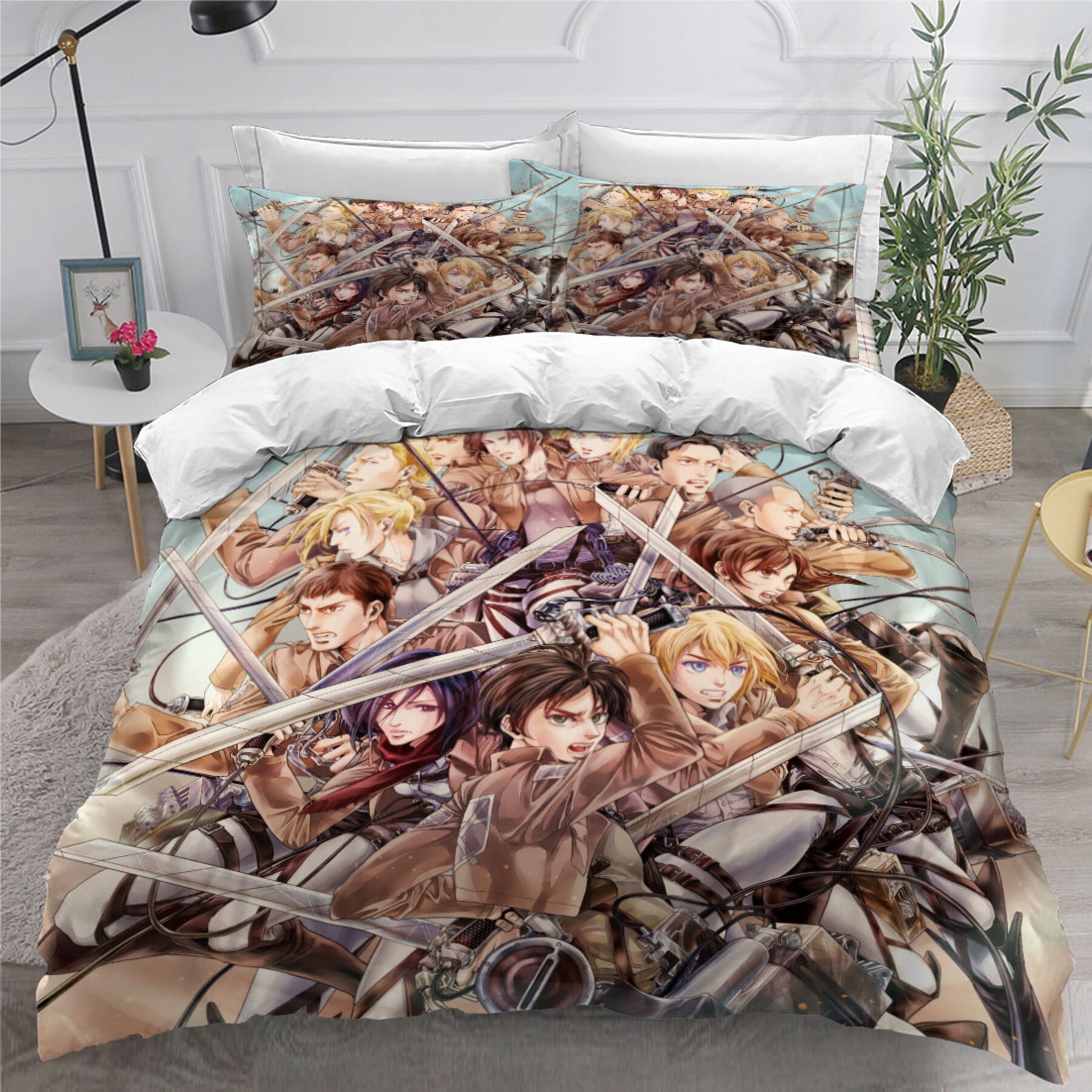 Anime Bedding Set Fierce Battle Design with Detailed Characters Warm ...
