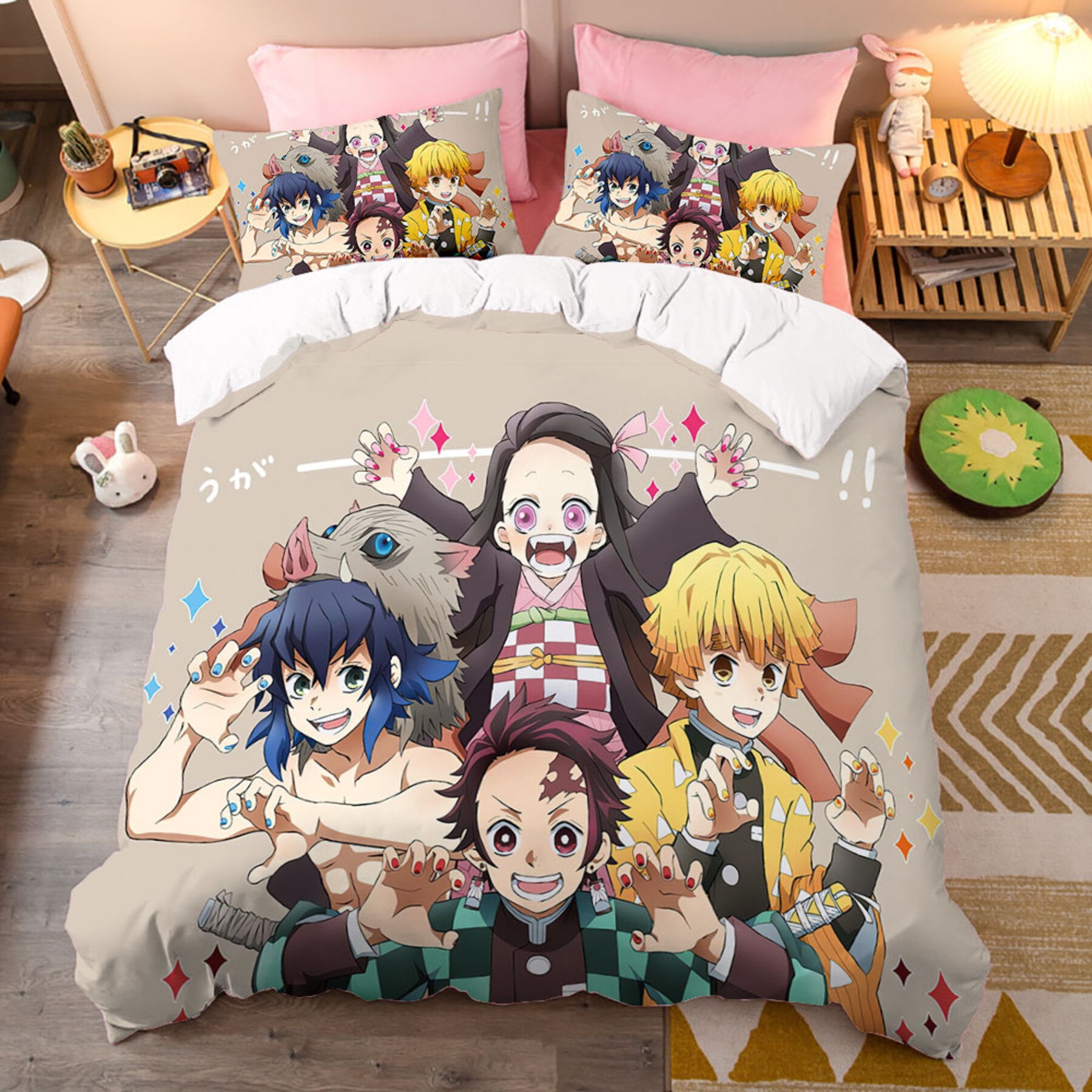 Anime Bedding Set Tan Comforter & Pillowcases Featuring Vibrant Design ...