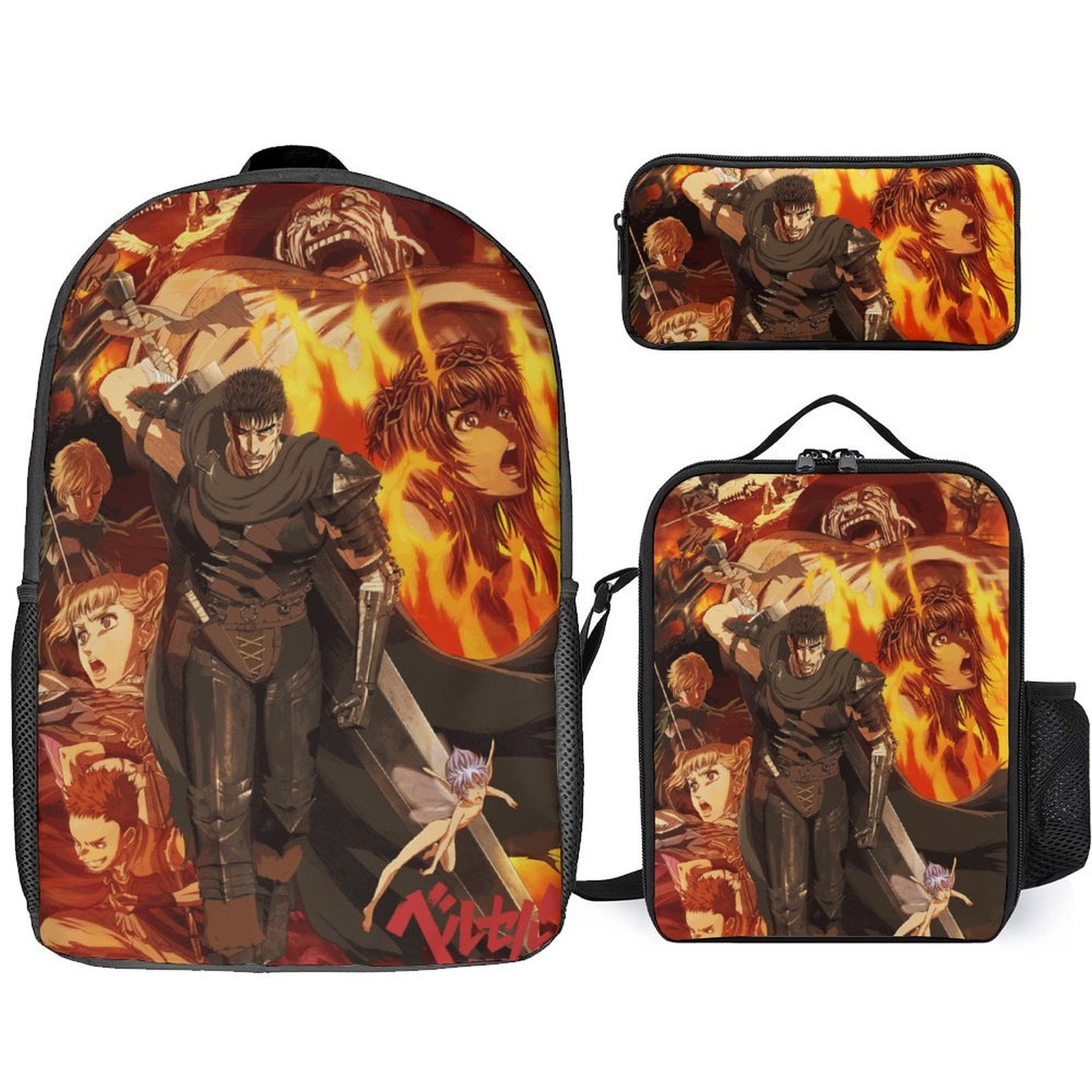 Anime Berserk 3 Piece Backpack Set with Lunch Bag Pencil Case, High ...
