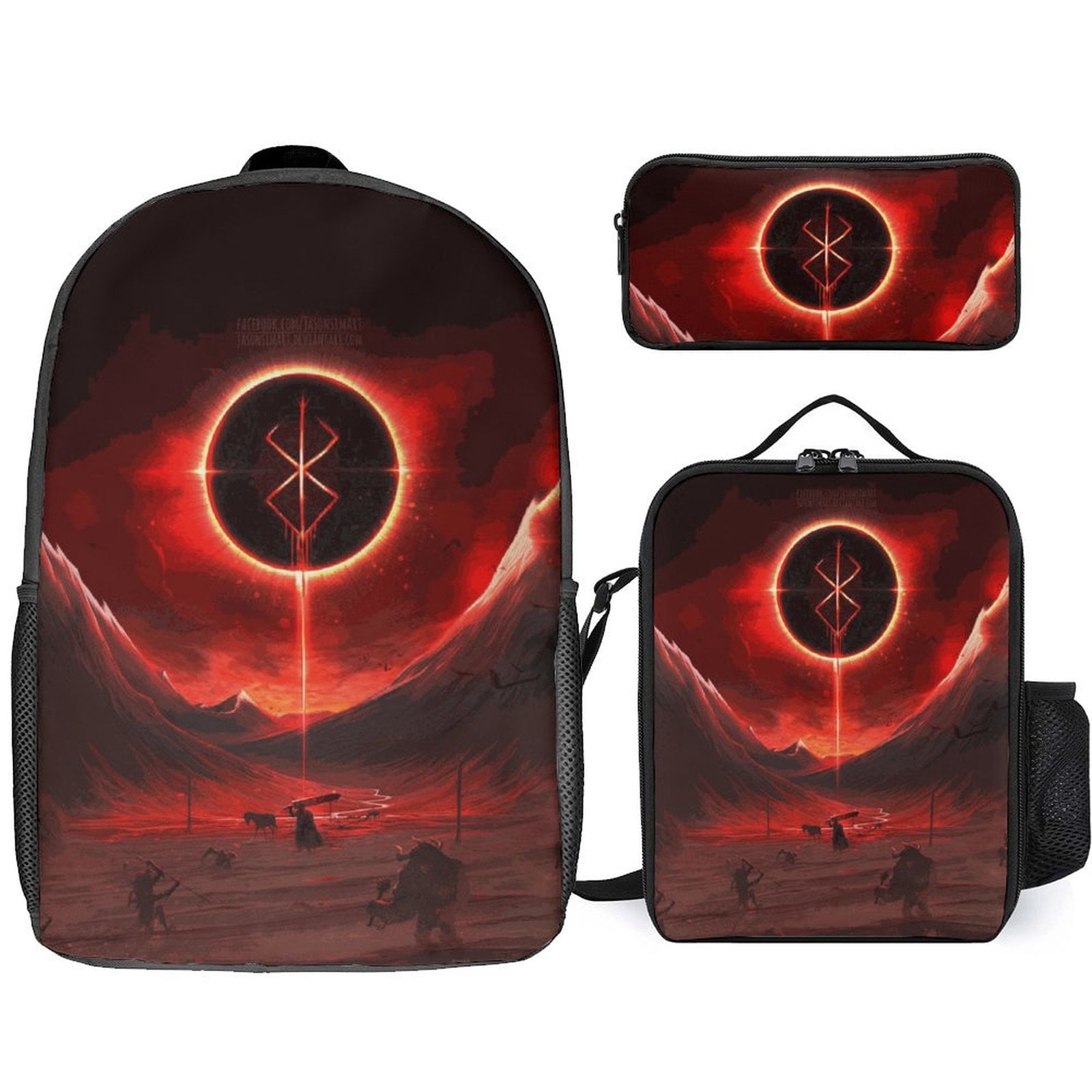 Anime Berserk 3 Piece Backpack Set with Lunch Bag Pencil Case, High ...