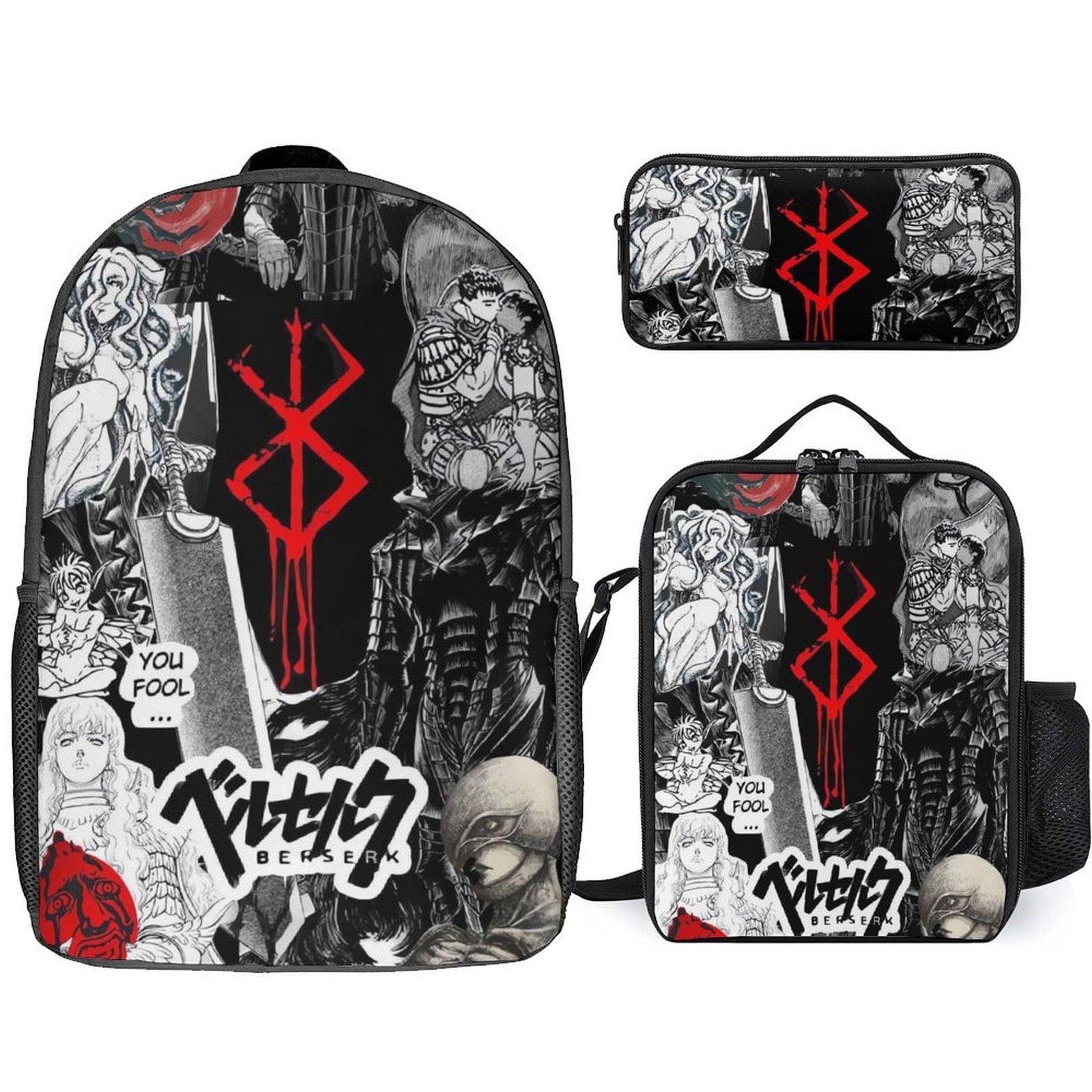Anime Berserk 3 Piece Backpack Set with Lunch Bag Pencil Case, High ...