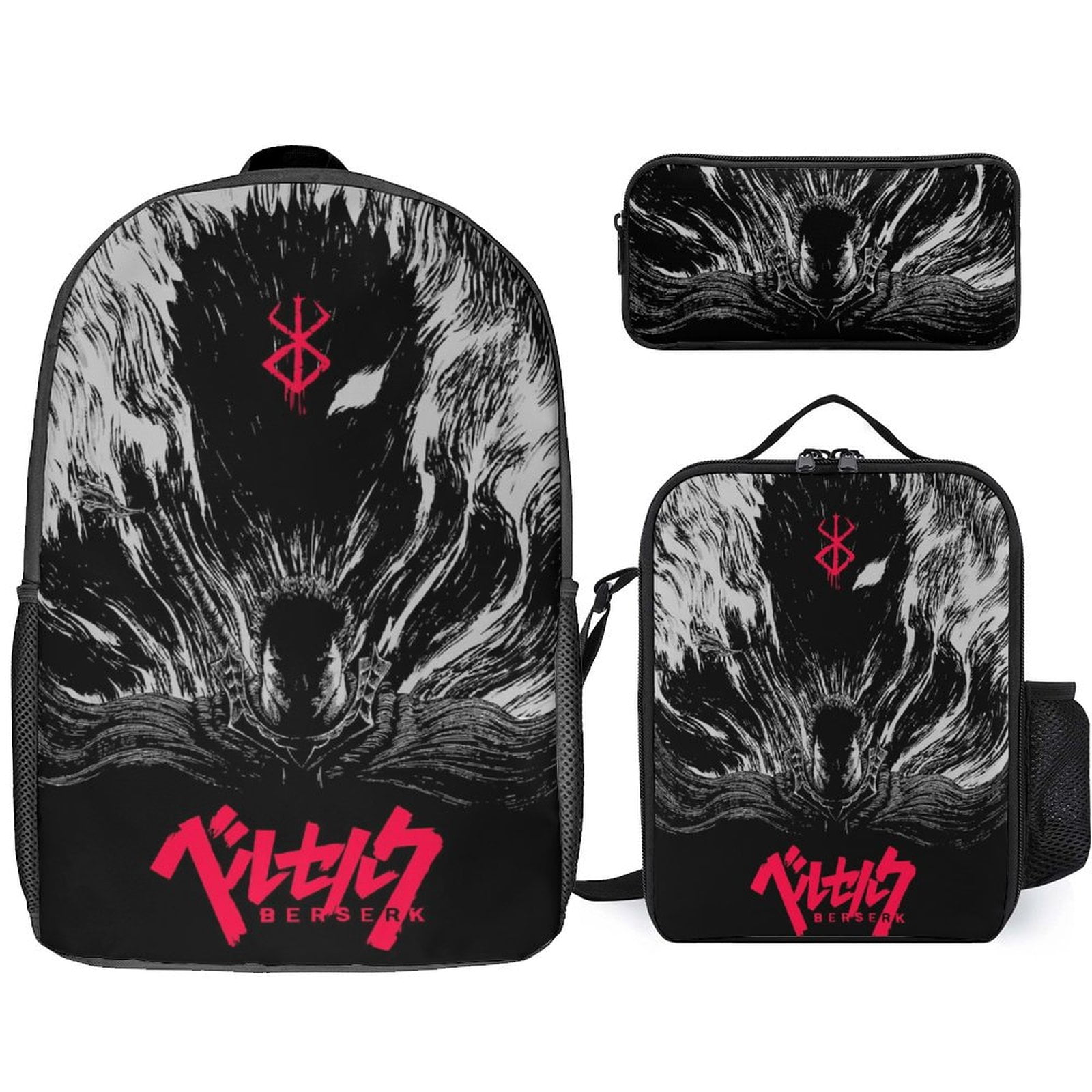 Anime Berserk 3 Piece Backpack Set with Lunch Bag Pencil Case, High ...
