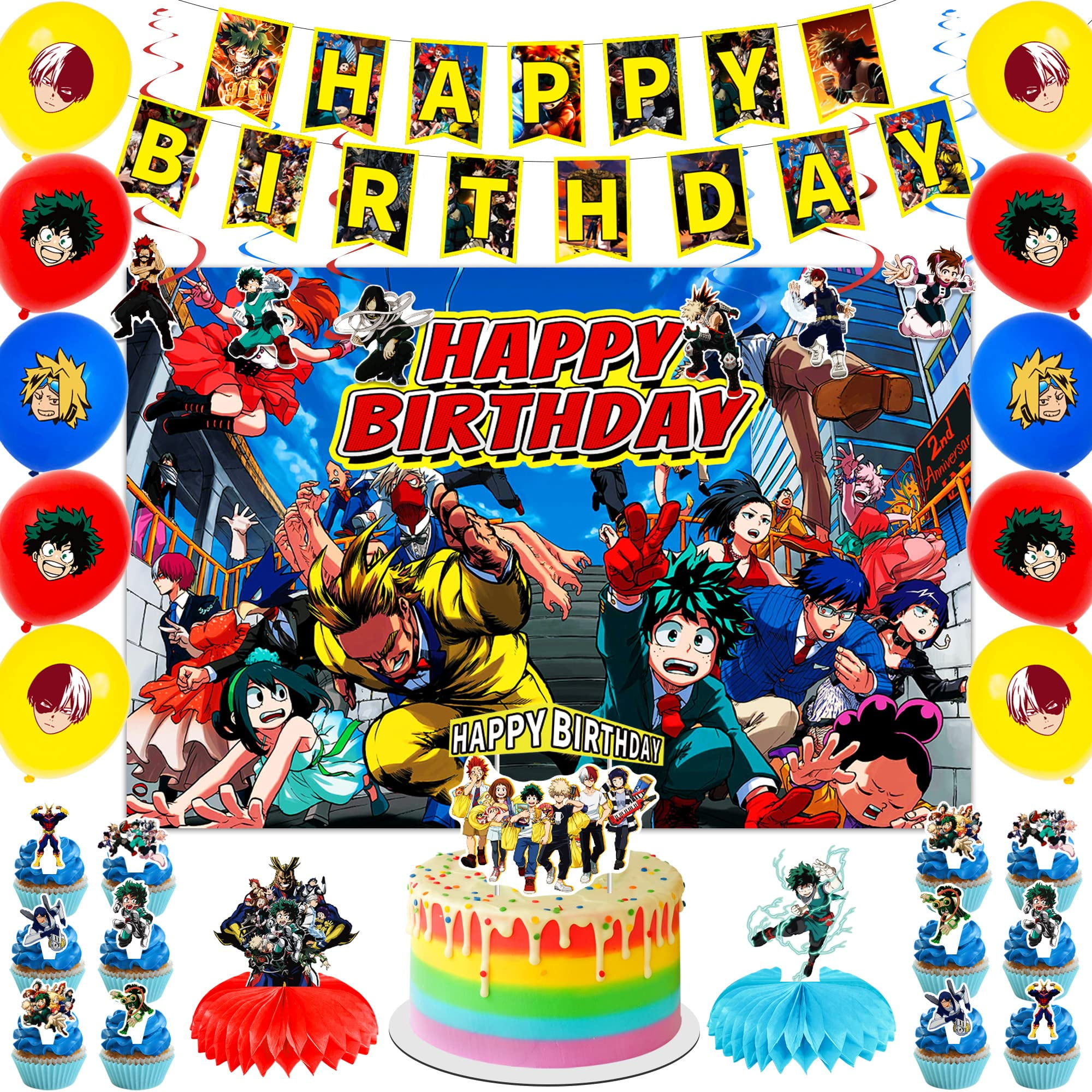 Anime Birthday Party Decorations Include Happy Birthday Banner, Cake ...