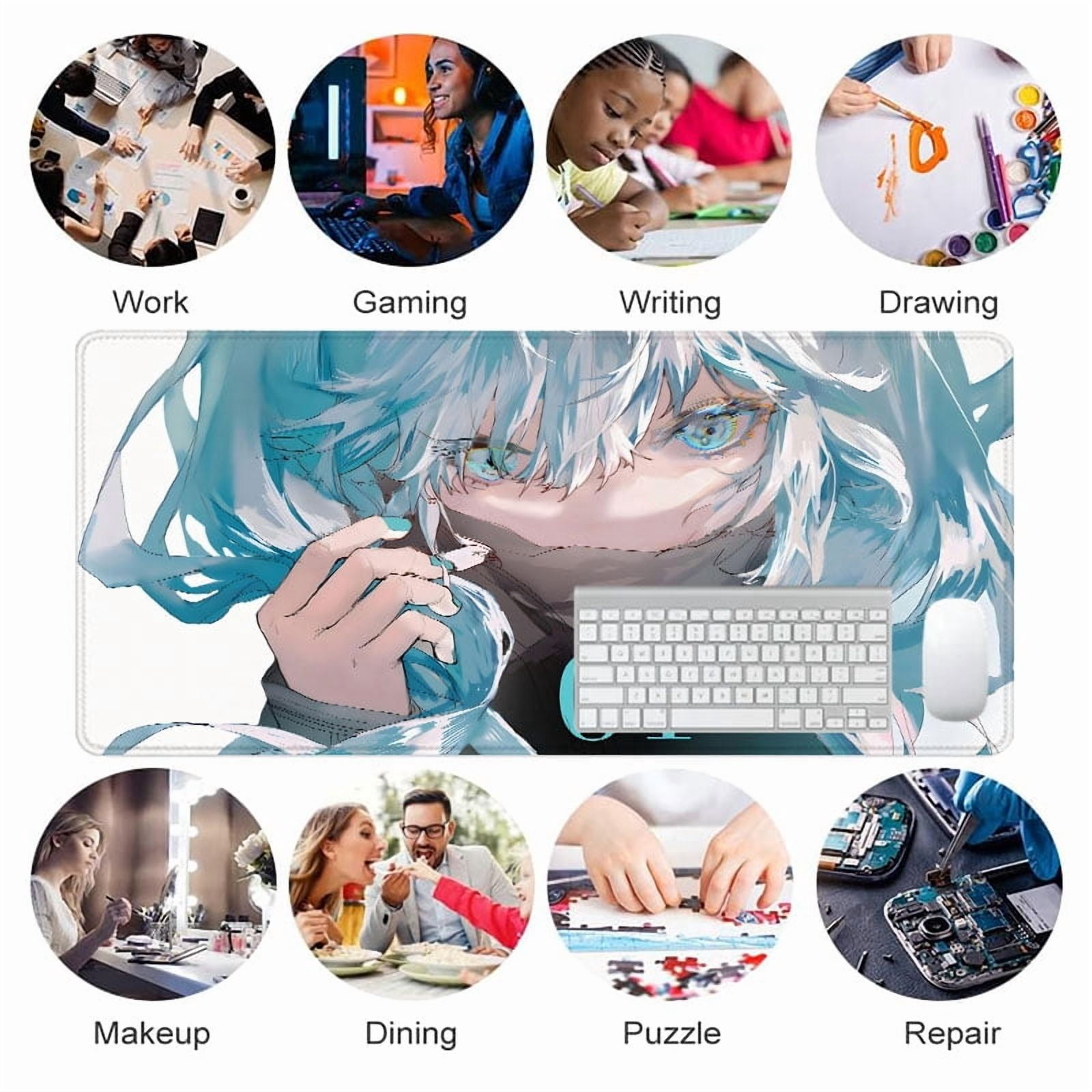 Anime Blue Hair Character Mouse Pad 31.5x11.82 Inches Rubber Desk Mat ...