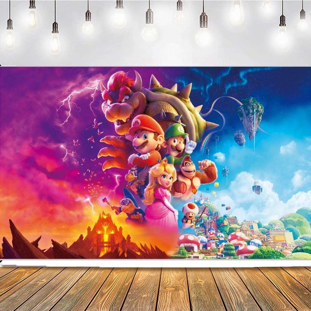 Anime Bros Happy Birthday Mario Theme Photography Backdrops,Cake Table ...
