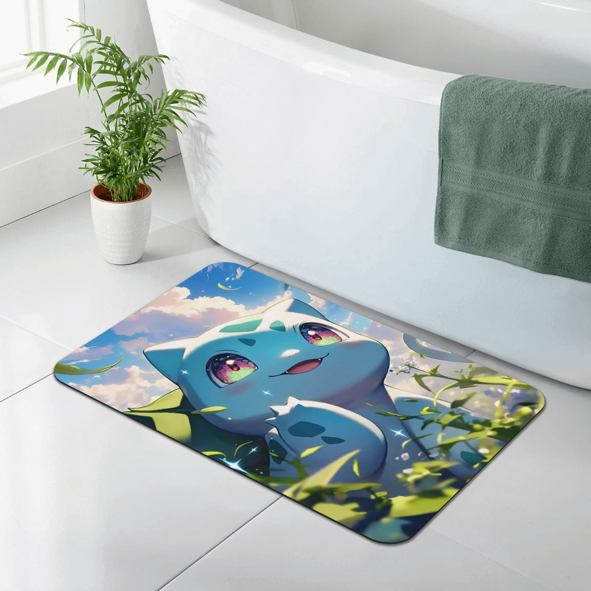 Anime Bulbasaur Bath Mat Diatomaceous Earth Shower Mat Non-Slip Super ...
