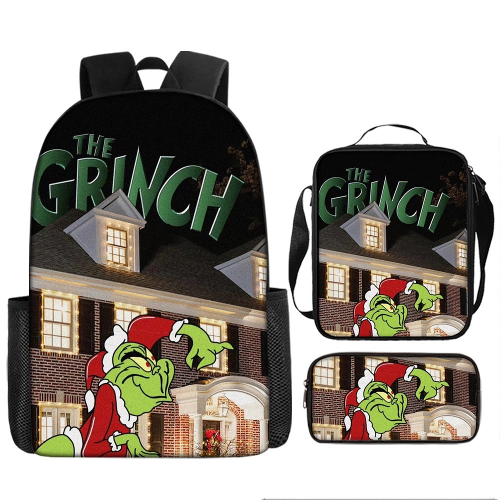 Anime Cartoon Green Furry Monster Grinch Print Fashion Backpack, 17inch ...