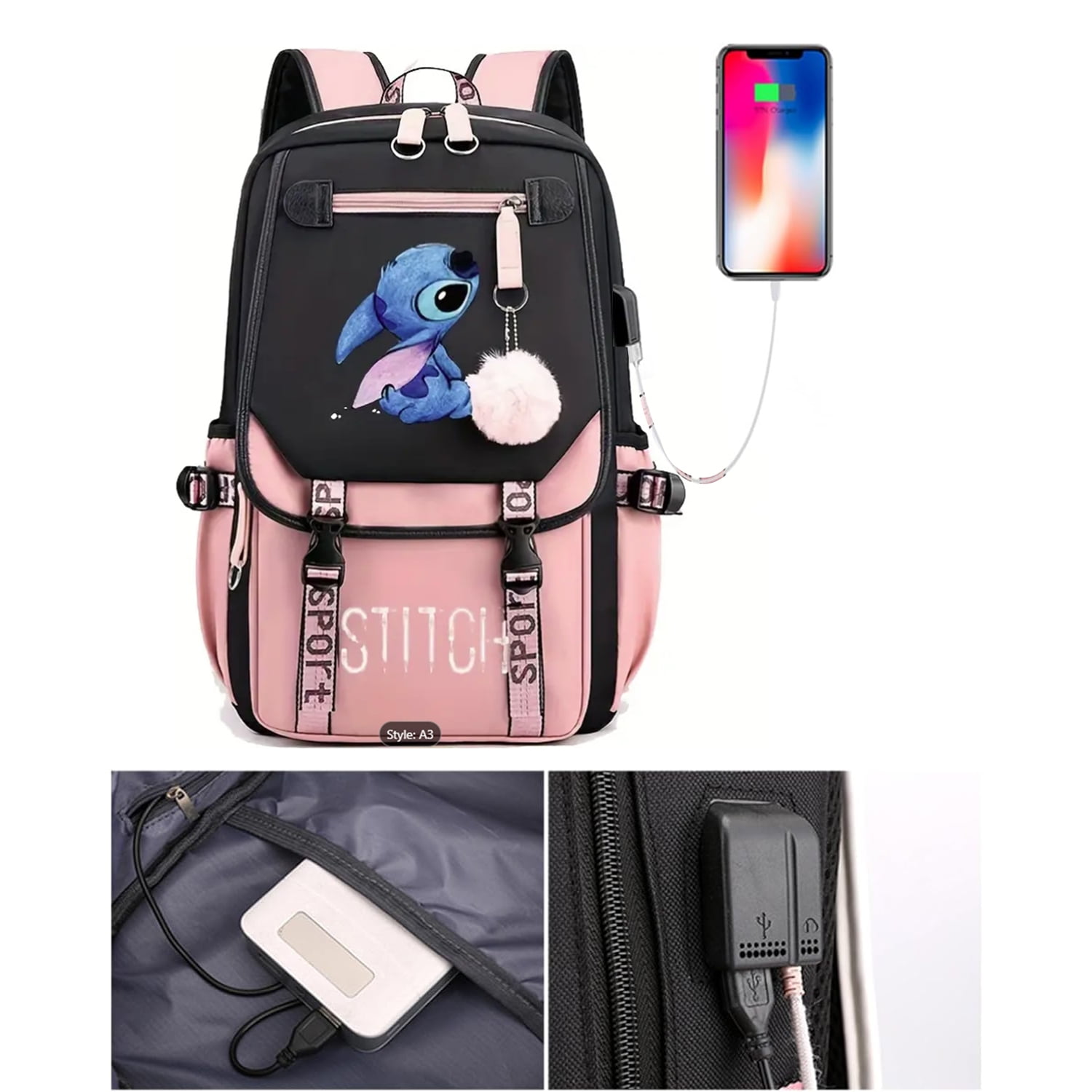 Anime Cartoon School Backpack with USB Charging Port Cute Travel ...