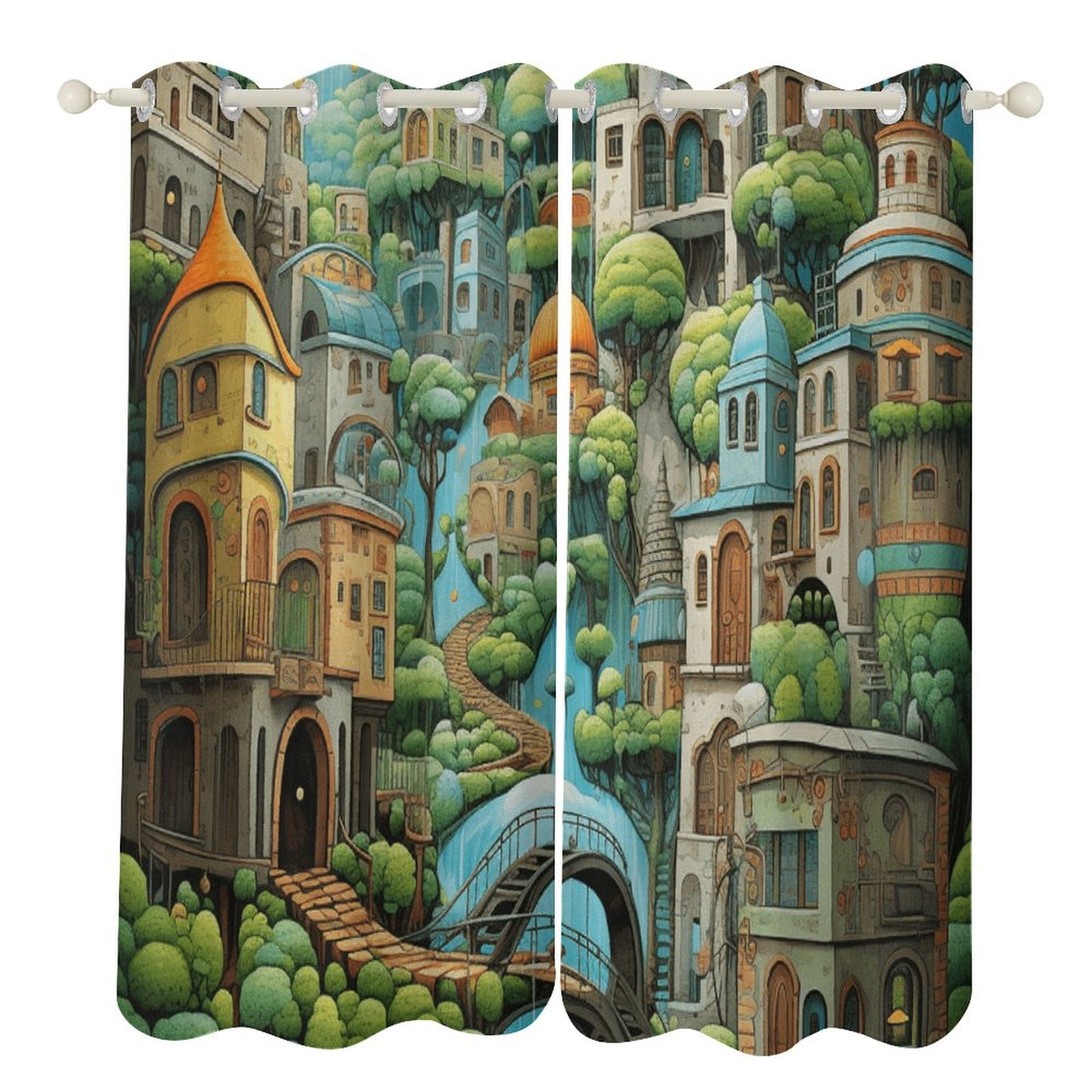 Anime Castle Window Curtain Panels Grommet Blackout Curtains Blackout ...