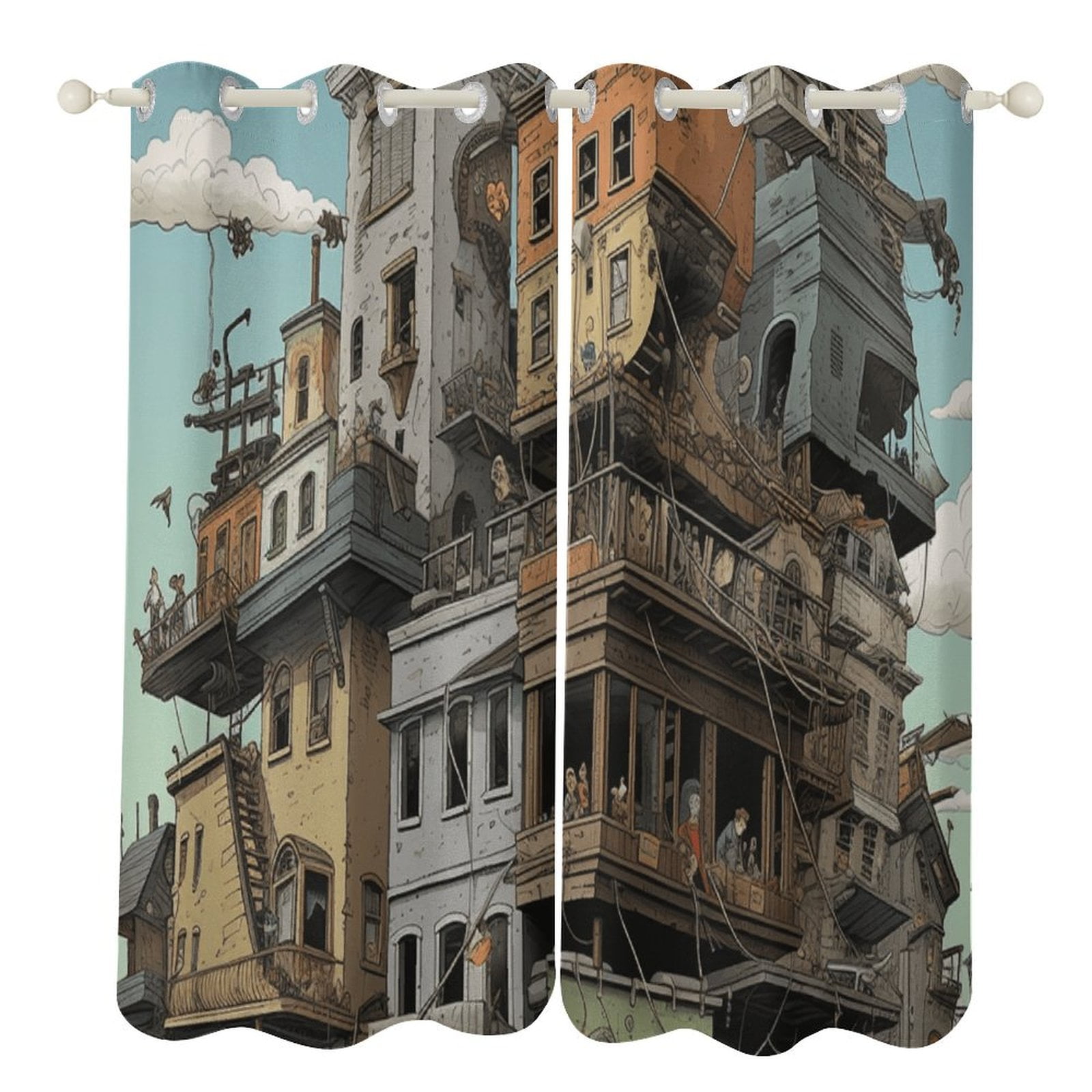 Anime Castle Window Curtain Panels Grommet Blackout Curtains Blackout ...