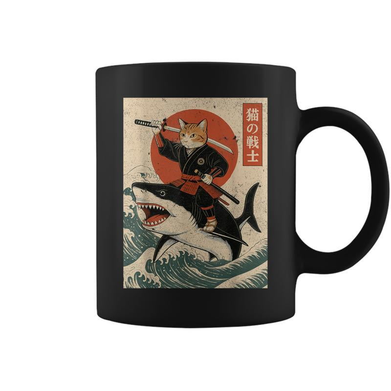 Anime Cat Japanese Samurai Cat Riding Shark Coffee Mugs - Walmart.com