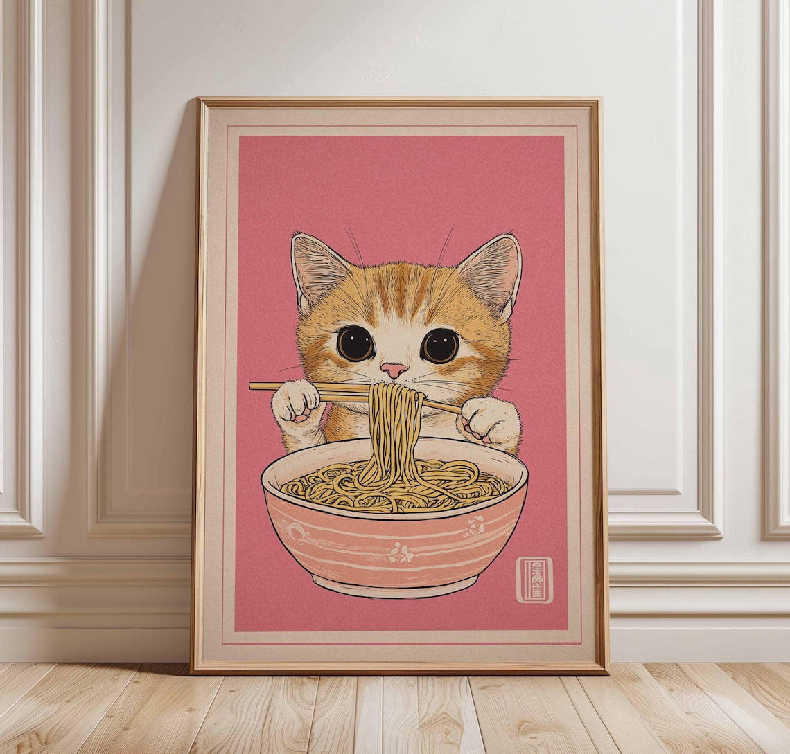 Anime Cat Ramen Kawaii Japanese Kitchen Food Noodle Bowl Eating ...