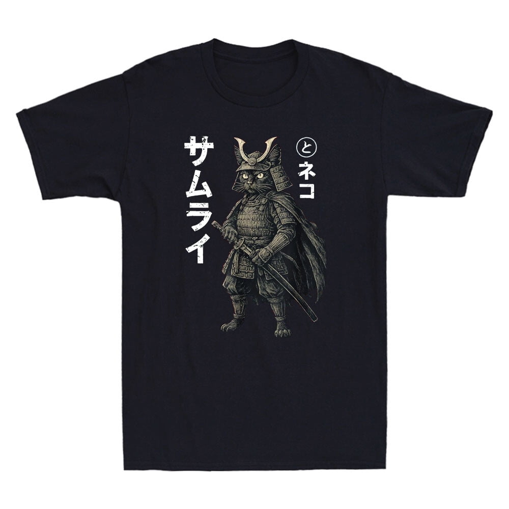 Anime Cat Samurai Japanese Art Funny Graphic Vintage Men's Short Sleeve ...