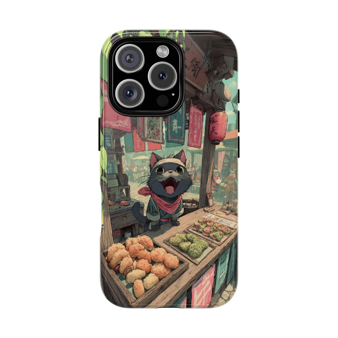 Anime Cat Street Vendor Cute Food Stall Urban Design Phone Case for ...