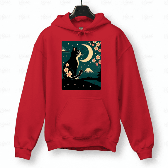 Anime Cat Vintage Japanese Moon Sakura Art Hoodie for Men & Women, up ...