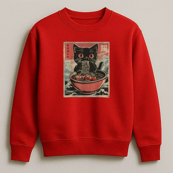 Anime Cat and Ramen Japanese Inspired Retro Cartoon Graphic Style ...